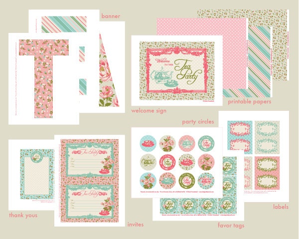 Tea Party Printable Set: Baby Shower Bridal Shower or - Etsy
