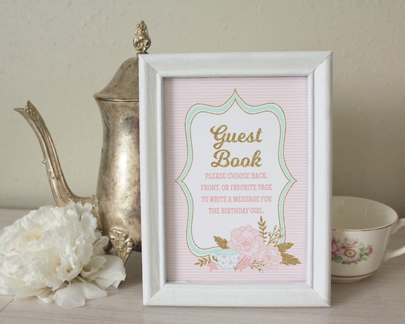 Tea Party Guest Book Sign for Birthday Girl Write in - Etsy