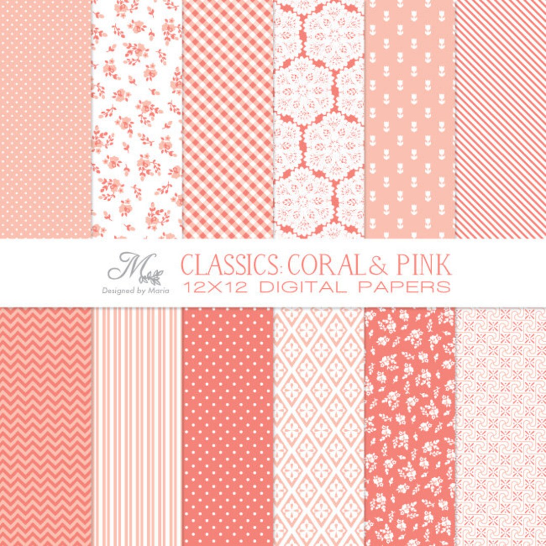 Digital Paper Coral & Pink: Classic Patterns for Scrapbooking, Cards ...