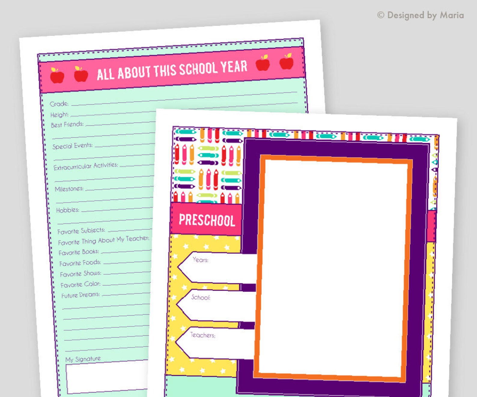 Girl School Memory Book Printables: Preschool-5th Grade School - Etsy