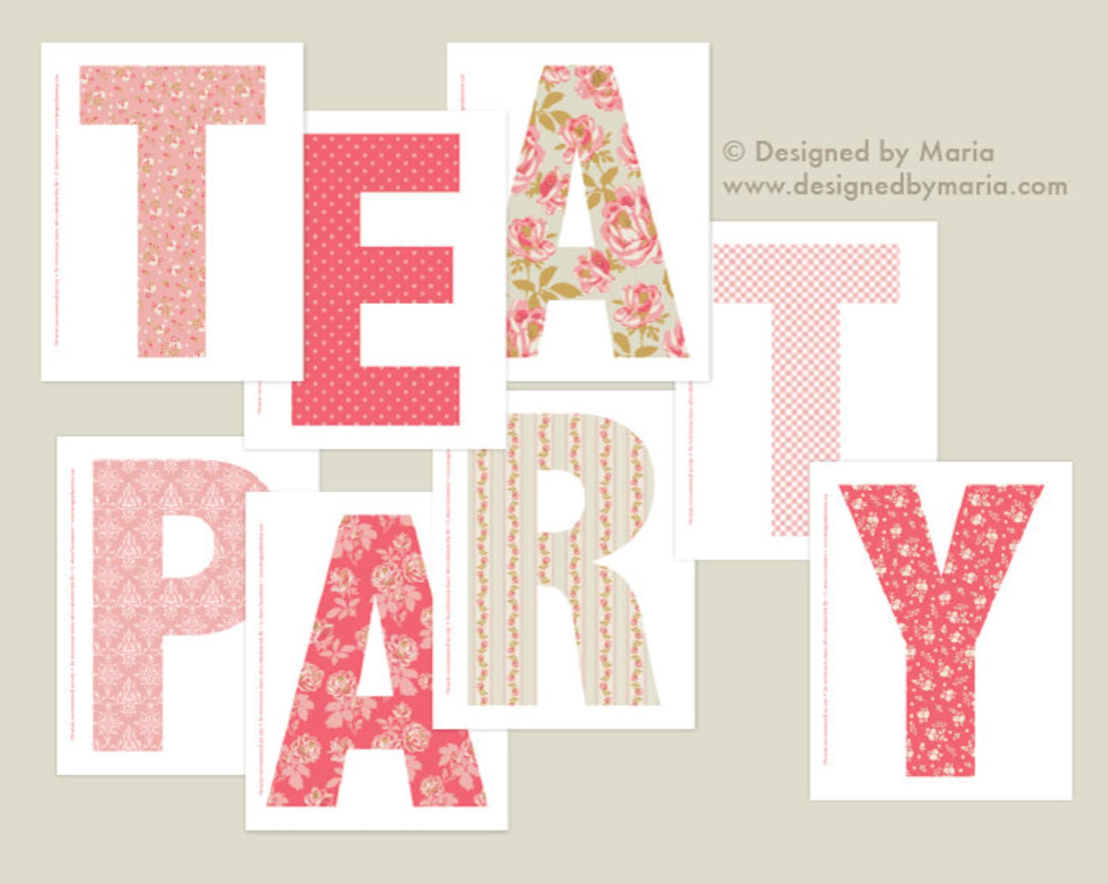 Tea Party Banner Printable Decoration: Shabby Chic Design in Pink -- 8 ...