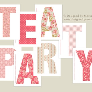 Tea Party Banner Printable Decoration: Shabby Chic Design in Pink -- 8 ...