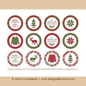 Ugly Sweater Party Cupcake Toppers Printable: 2 Party Circles Tacky ...