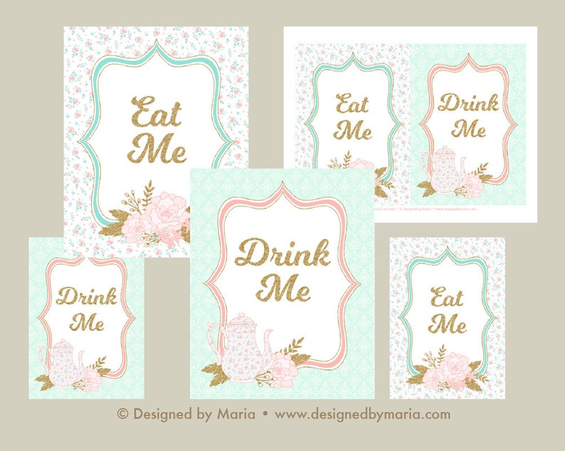 Eat Me Drink Me Signs for Tea Party: Decorations Spot of Tea | Etsy