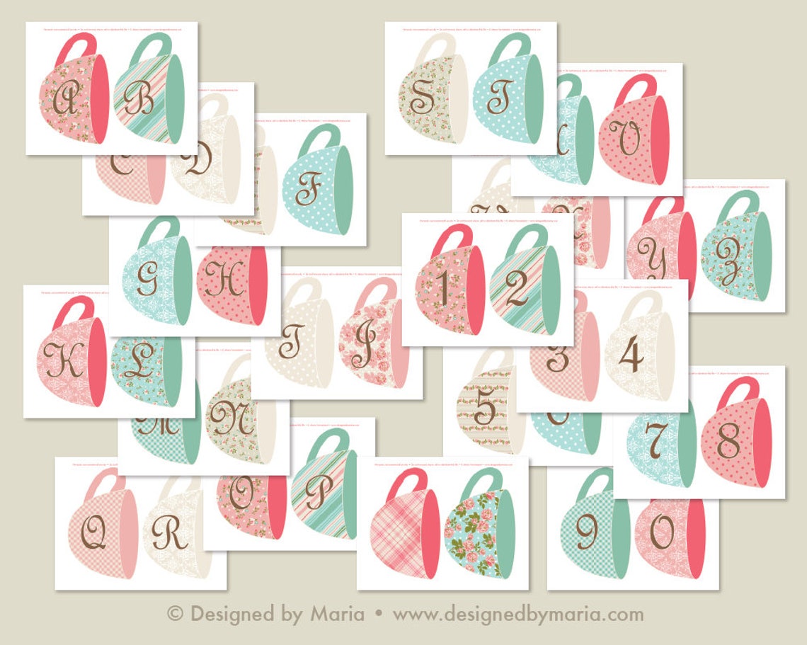 Spell Your Own Alphabet Tea Cup Banner Printable Decoration: Tea Party ...