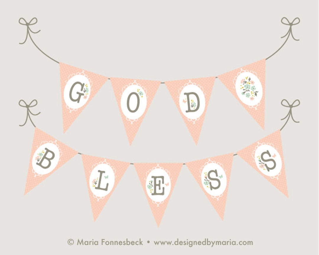 God Bless Girl Pink Floral Banner: Infant Baptism Christening Party ...
