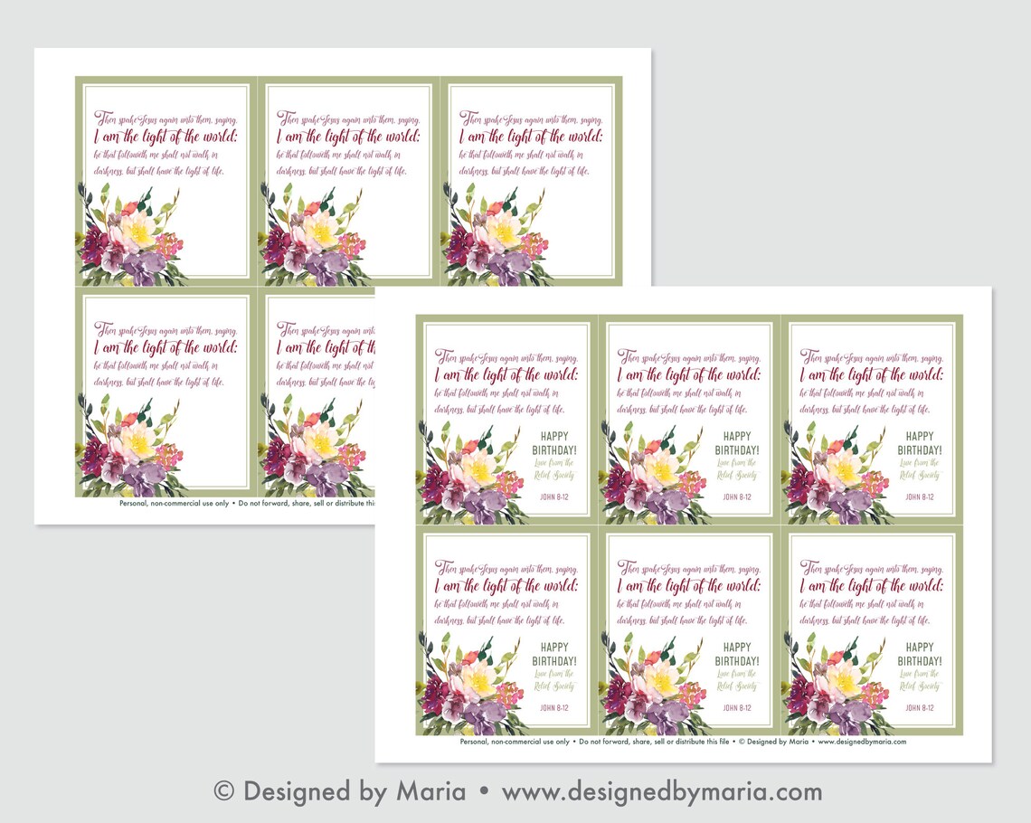 LDS Relief Society Birthday Gift Tag for Candle - I Am the Light Gift ...