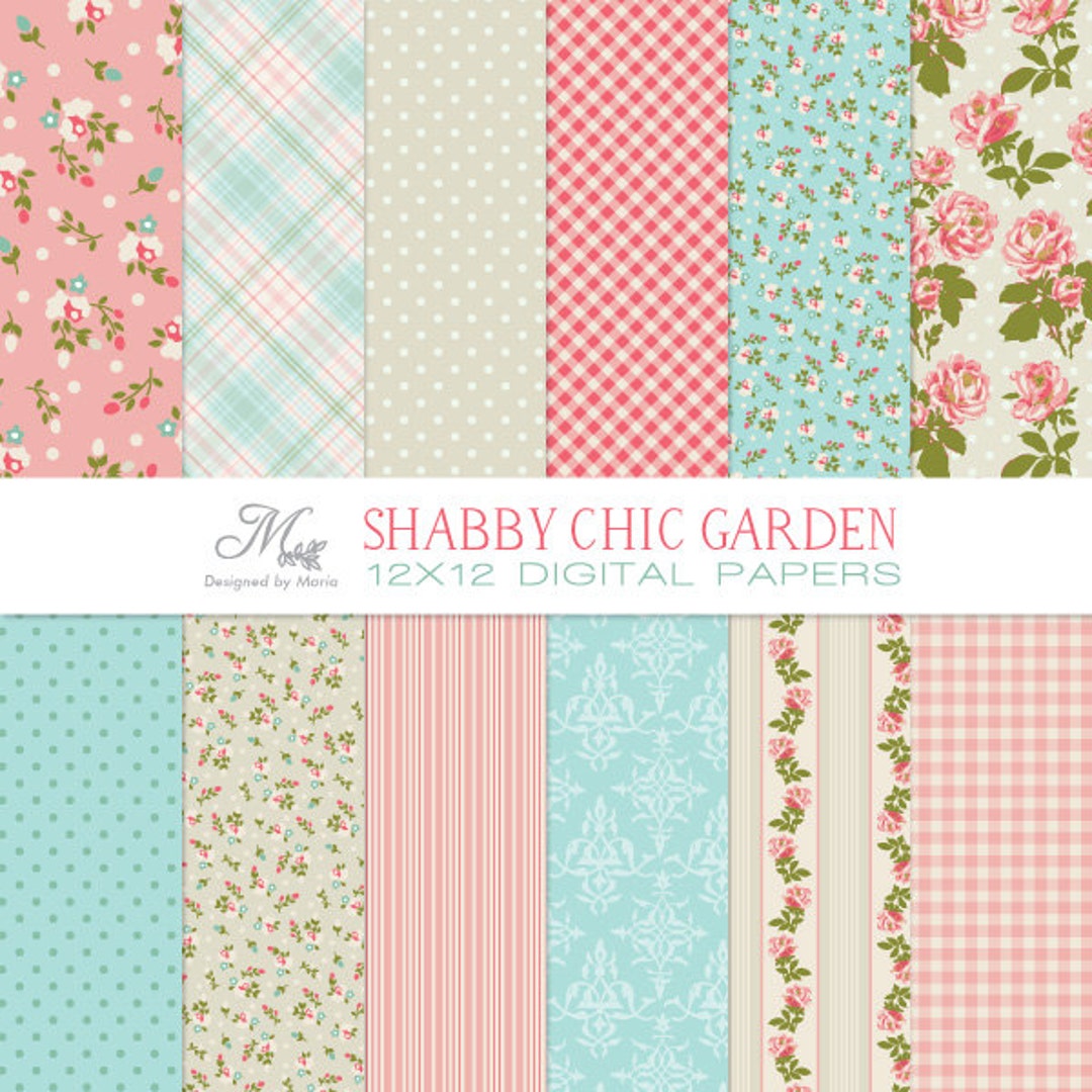 Digital Paper Shabby Chic Garden: Pink, Aqua & Linen Colored Patterns ...
