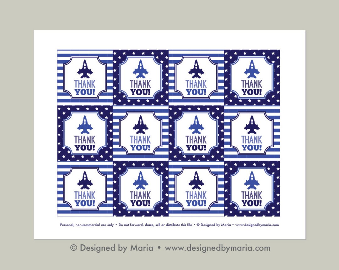 Air Force Thank You Tag Printable: Party Favor Tags for Goodie Bags ...