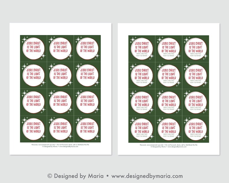 LDS Primary Christmas Gift Tag - Light of the World - Present Idea With ...