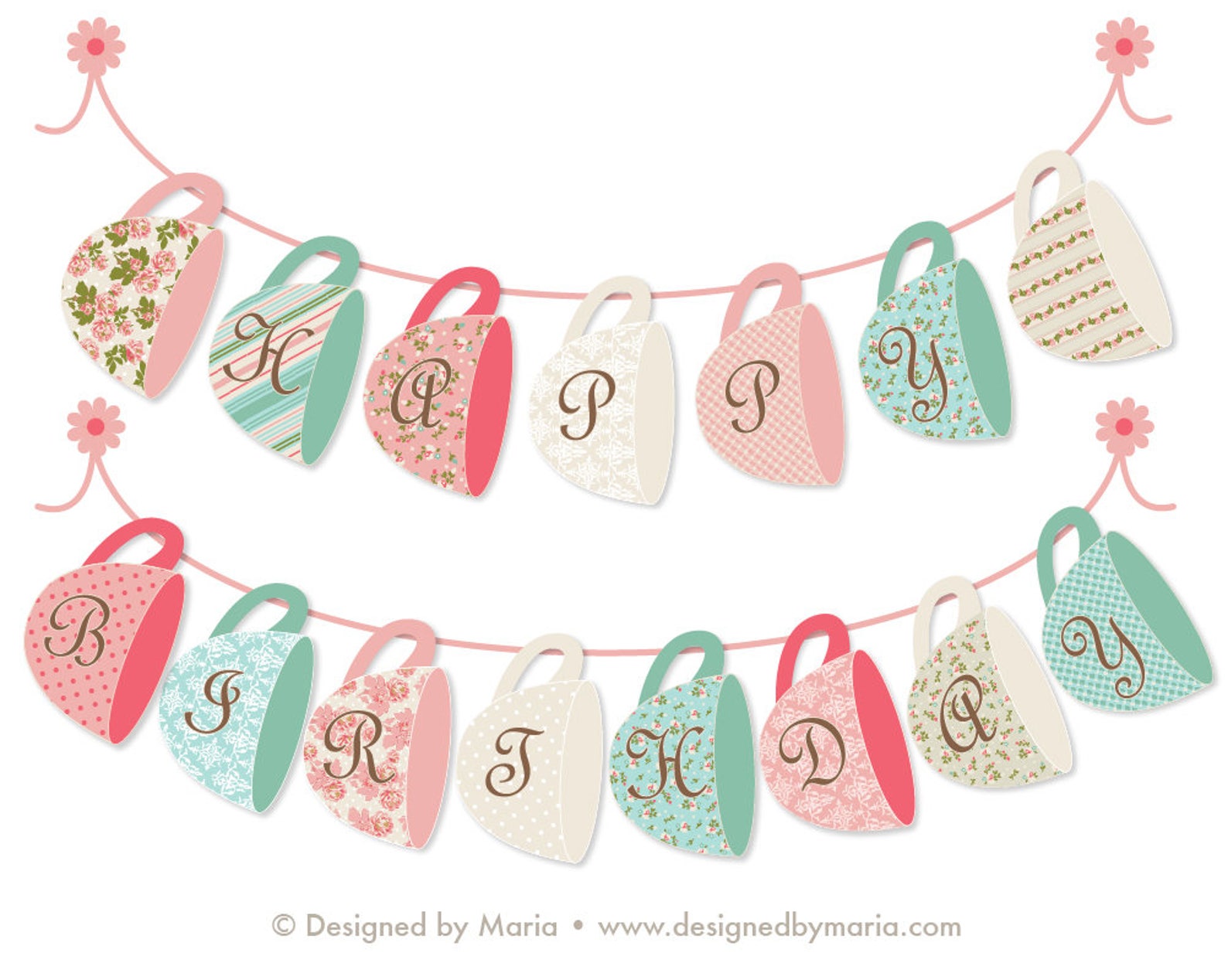 Spell Your Own Alphabet Tea Cup Banner Printable Decoration: Tea Party ...