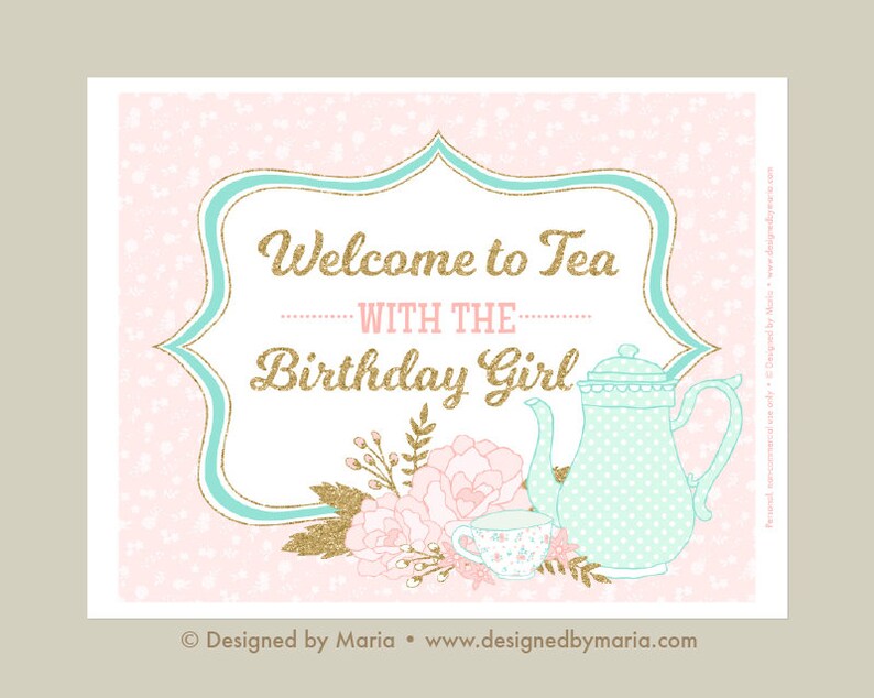 Tea Party Birthday Party Decorations - Welcome Sign Printable: Shabby ...