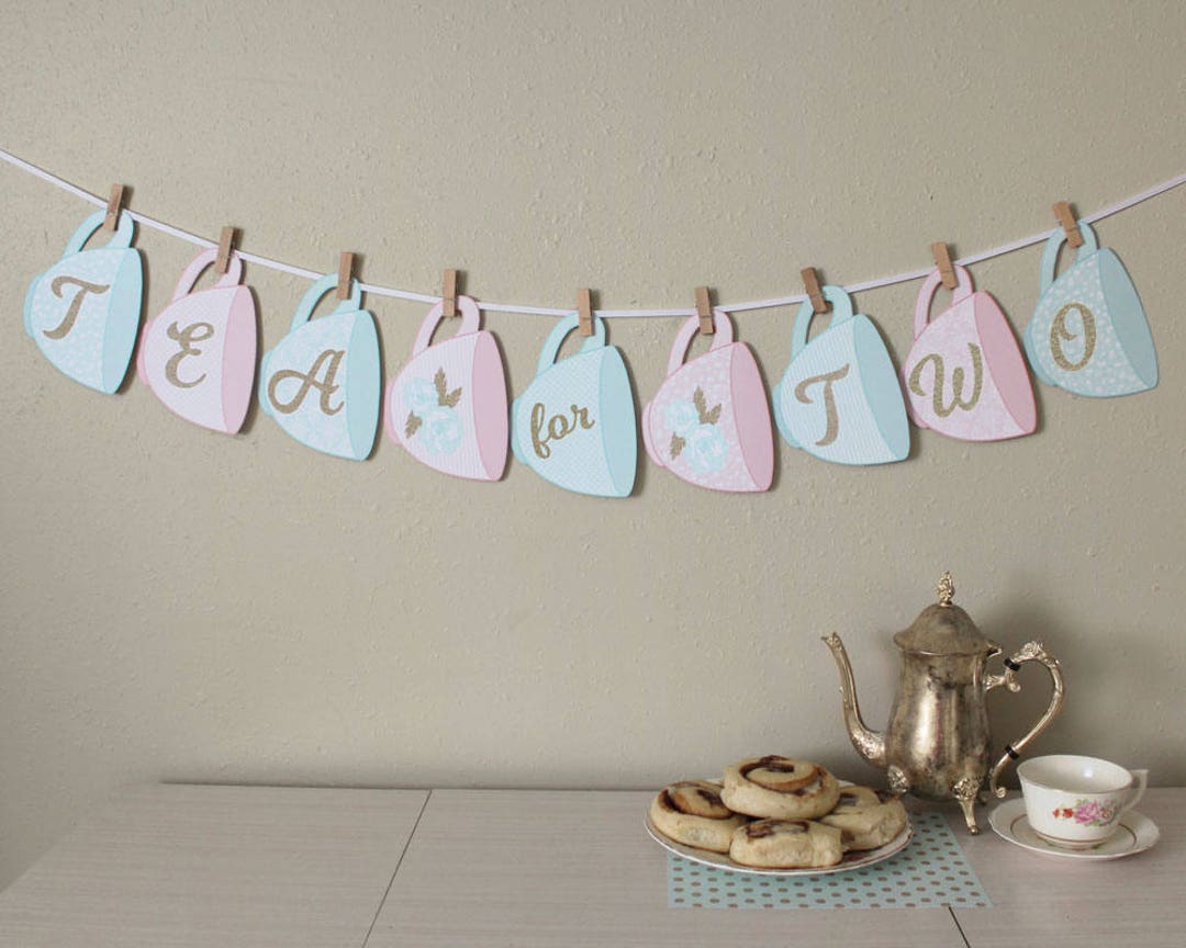 Tea for Two 2 Party Banner Printable Decoration: Shabby Chic Design in ...