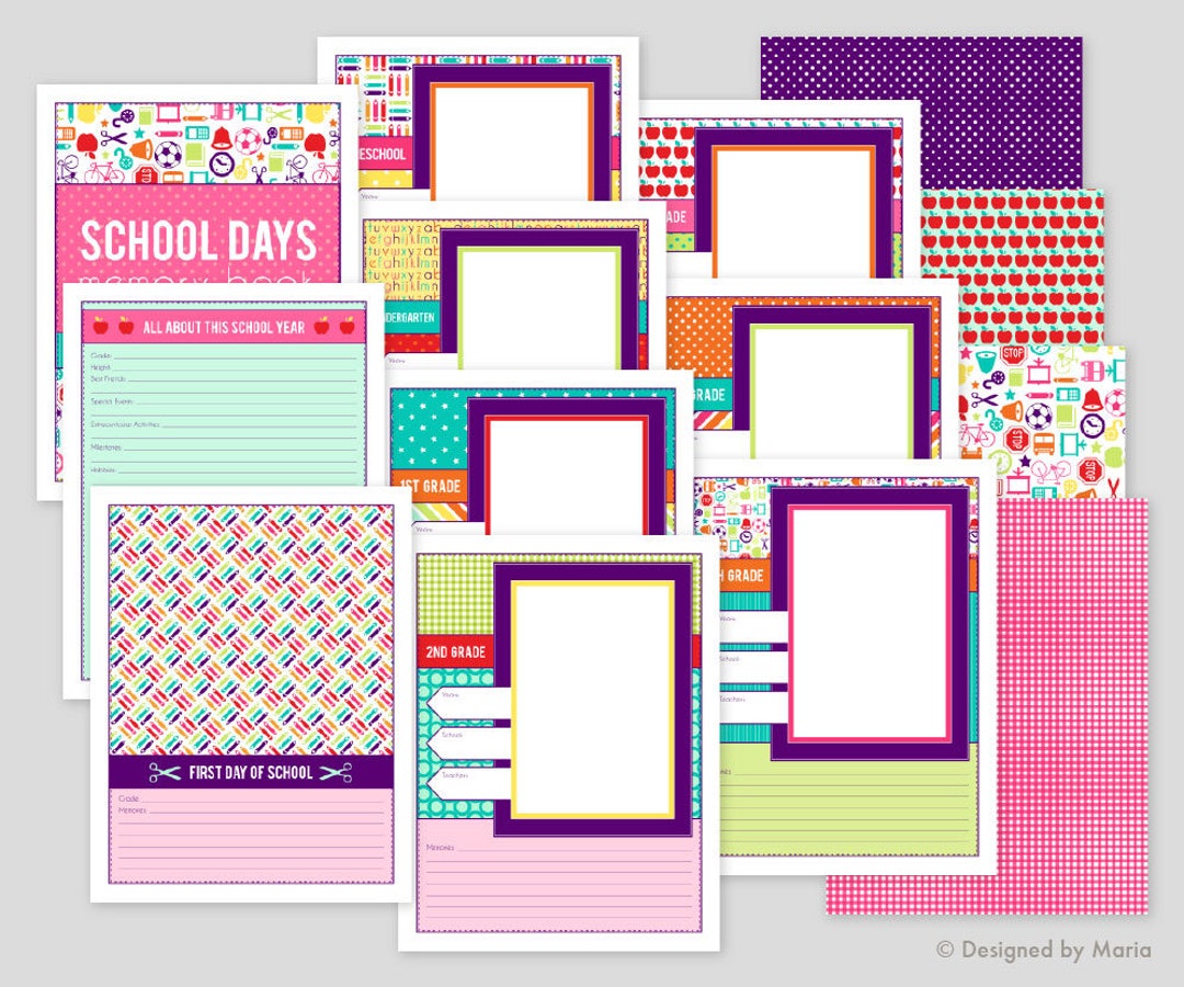 Girl School Memory Book Printables: Preschool-5th Grade School Days ...