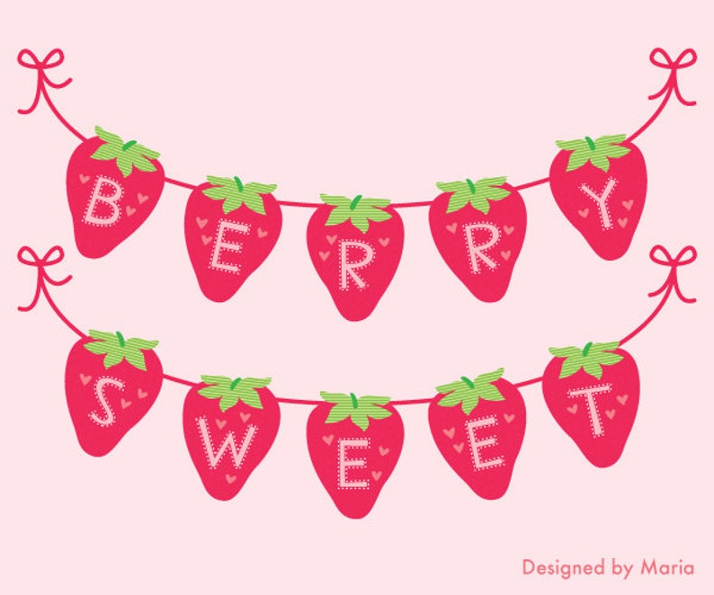 Strawberry Party Banner Printable: Berry Sweet Decoration - Etsy