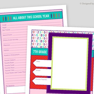 Girl School Memory Book Printables: 6th-12th Grade School Days Book - 8 ...