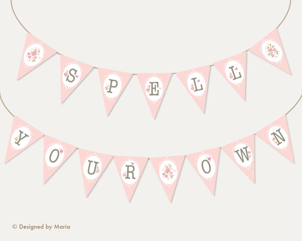Spell Your Own Pink Banner Printable: Girl Decoration with | Etsy