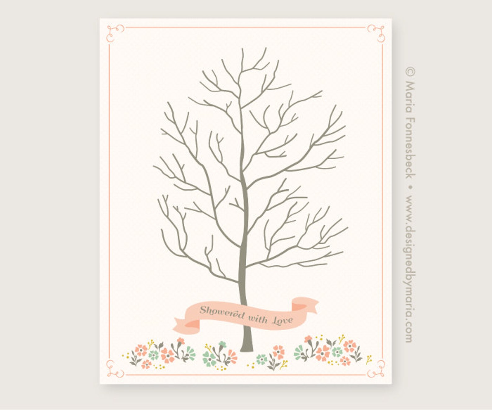 Baby Shower Guest Thumbprint Tree: Showered with Love Record | Etsy