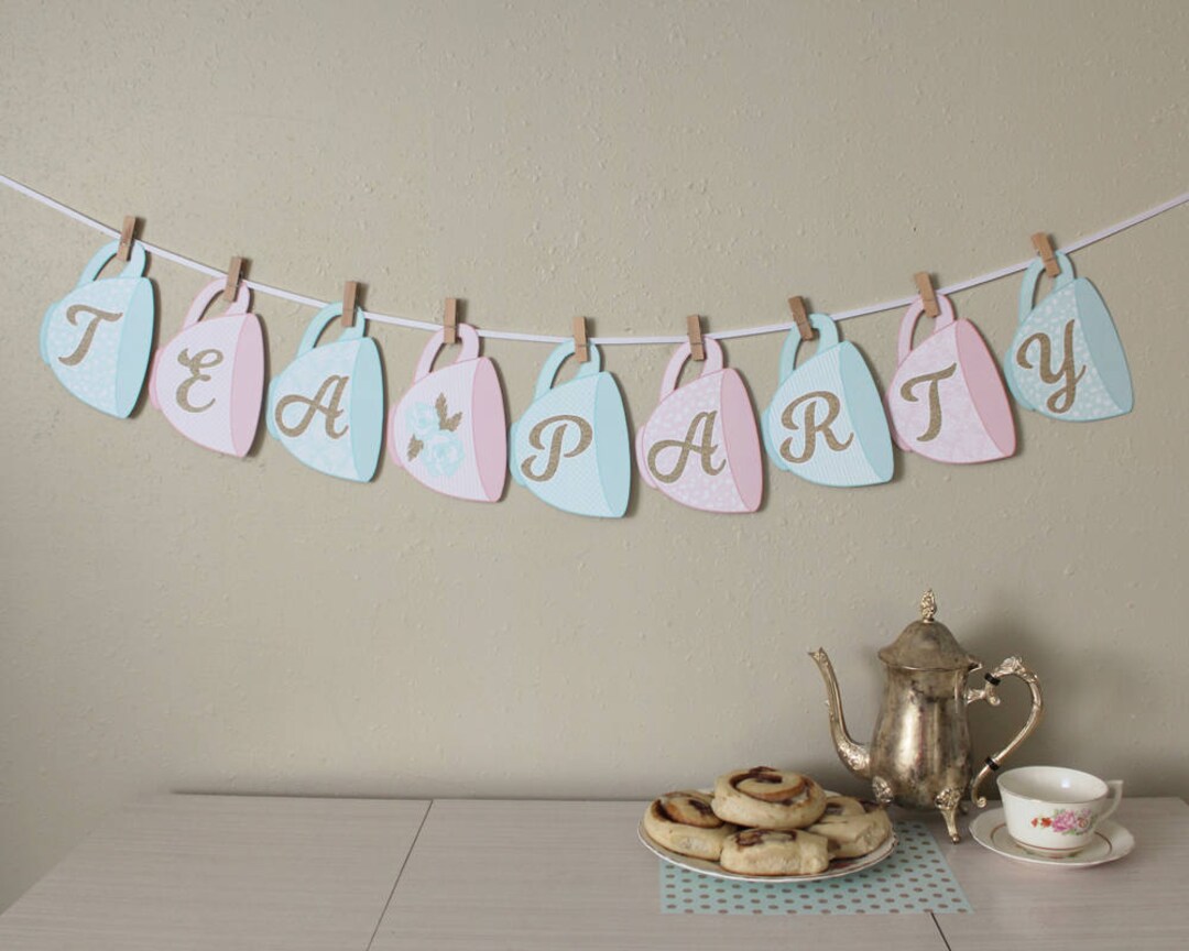 Tea Party Banner Printable Decoration: Shabby Chic Design in Pink, Mint ...