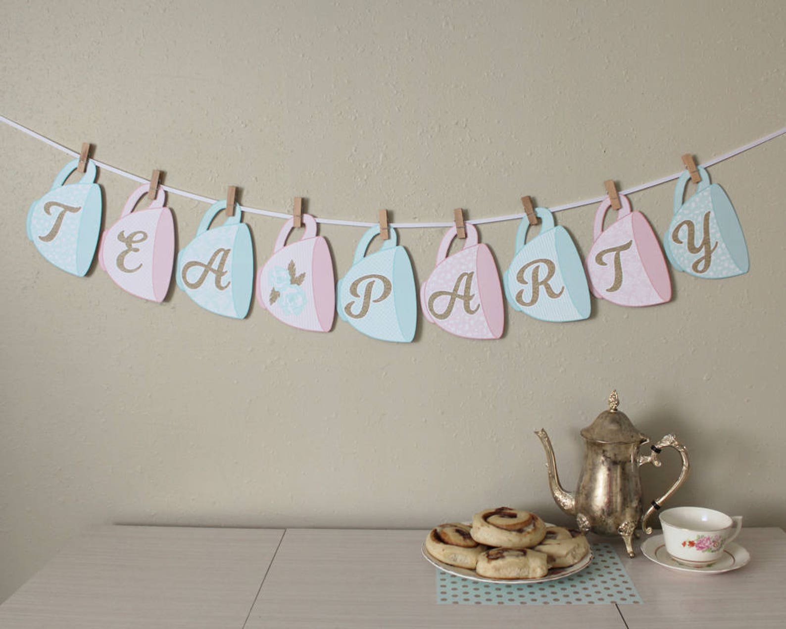 Tea Party Banner Printable Decoration: Shabby Chic Design in - Etsy