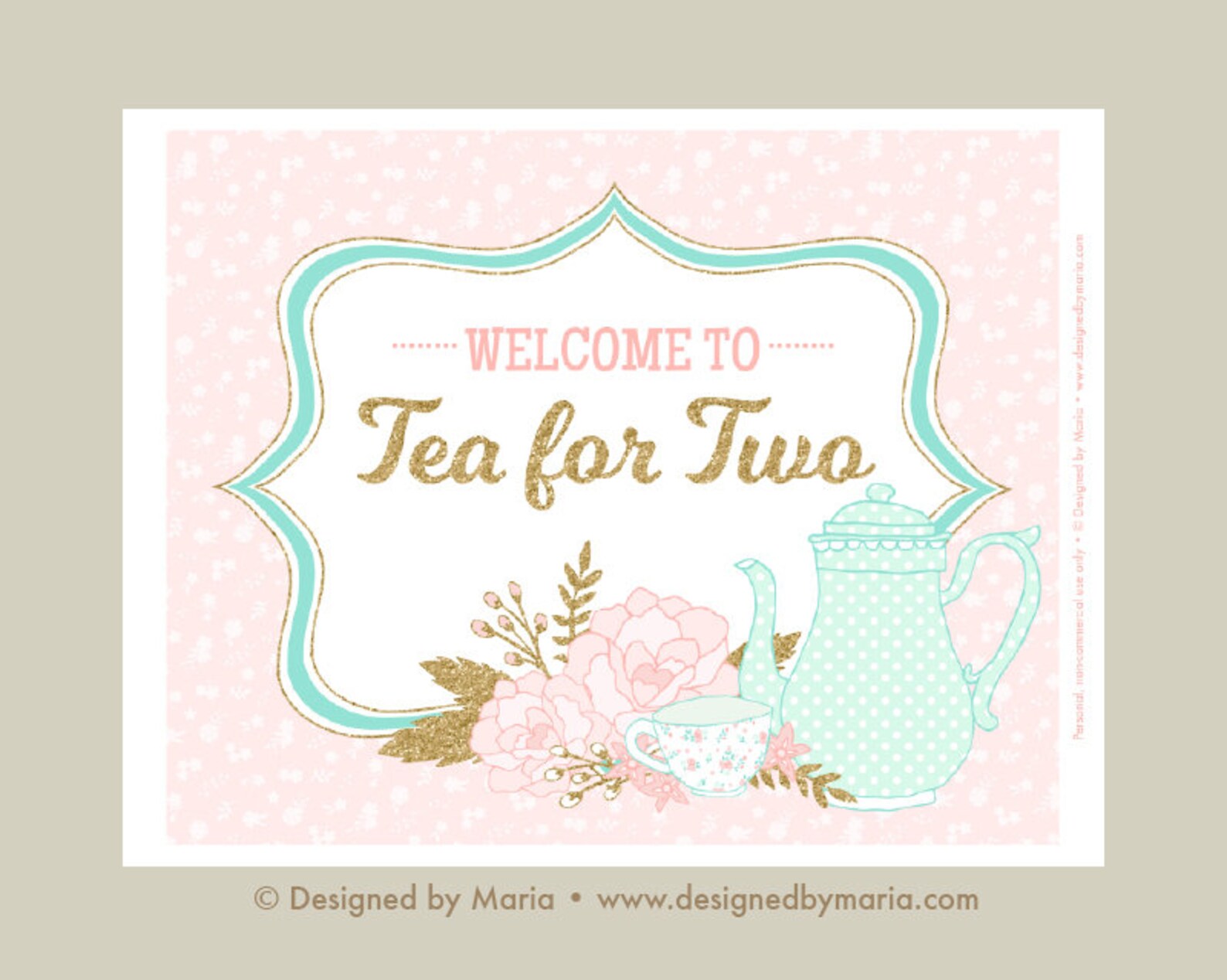 Tea for Two 2 Birthday Party Decorations - Welcome Sign Printable ...
