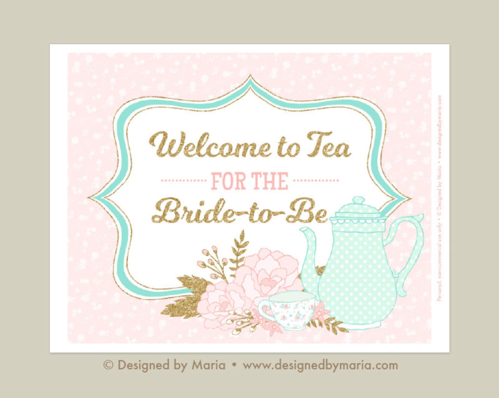 Tea Party Bridal Shower Welcome Sign Printable: Party - Etsy