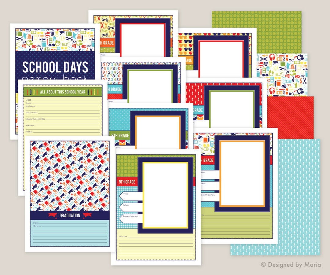 School Memory Book Printables: 6th-12th Grade School Days Book - 8.5 X ...