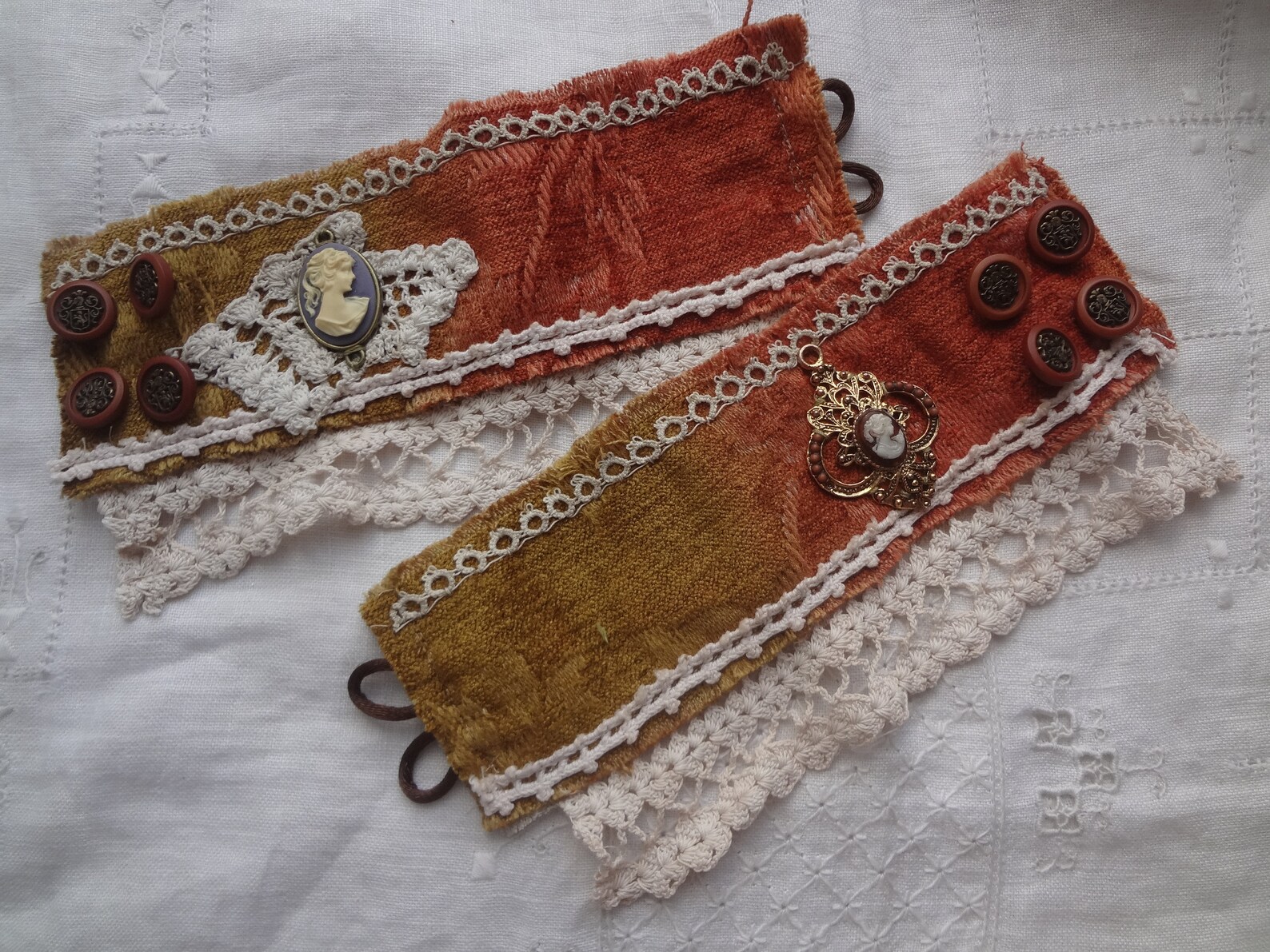 Fabric Wrist Cuffs Set of 2 From Upcycled Repurposed Vintage Victorian ...