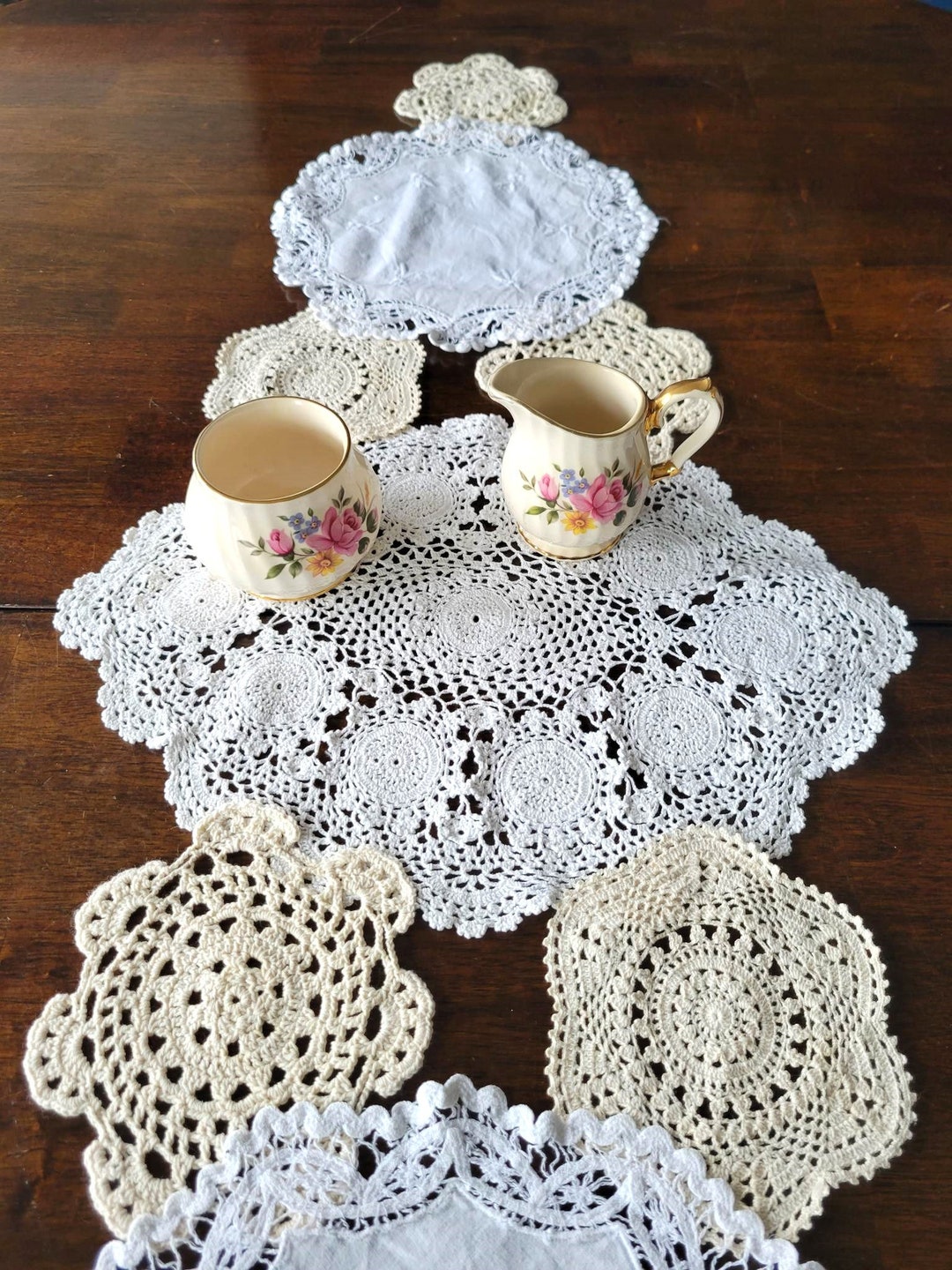 Doily Table Runner From Upcycled Vintage Doilies Shabby Country Chic ...