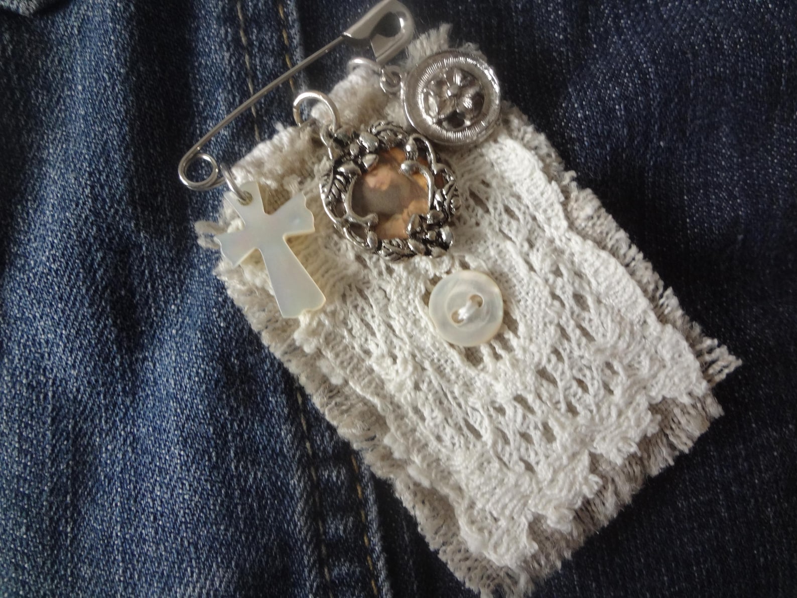 Textile Brooch From Upcycled Vintage With Charms - Atlantic Rock ...