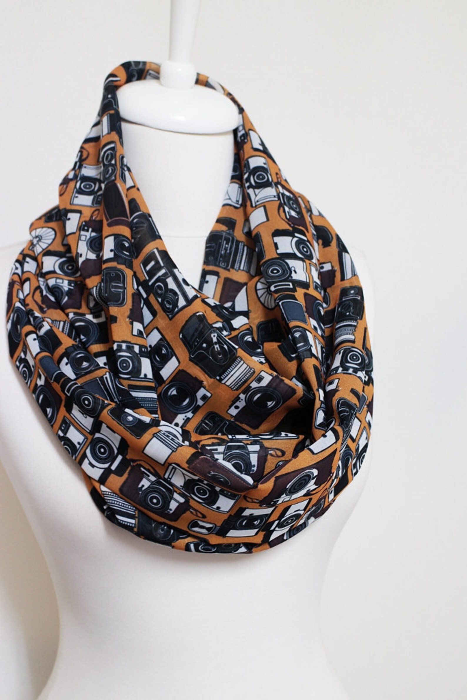 Camera Infinity Scarf Vintage Camera Pattern Scarf Circle - Etsy