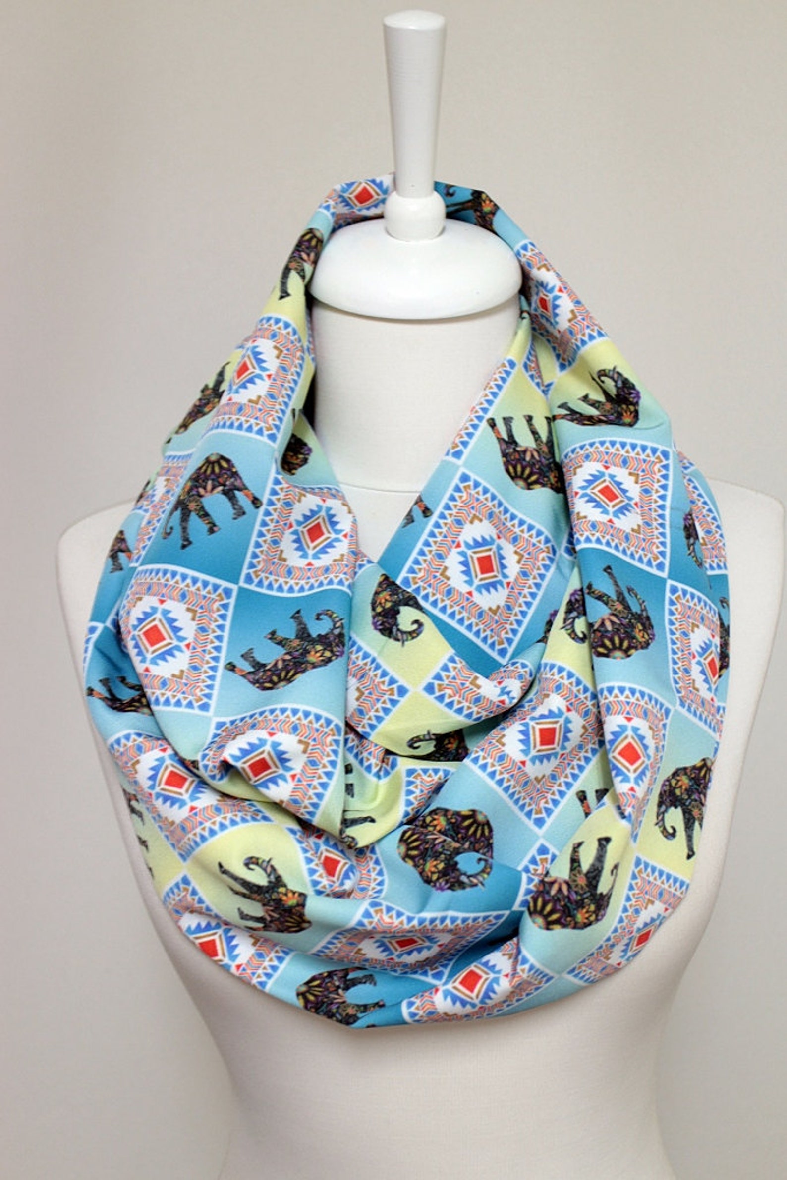 Elephant pattern Infinity scarf Circle Scarf Loop Scarf | Etsy