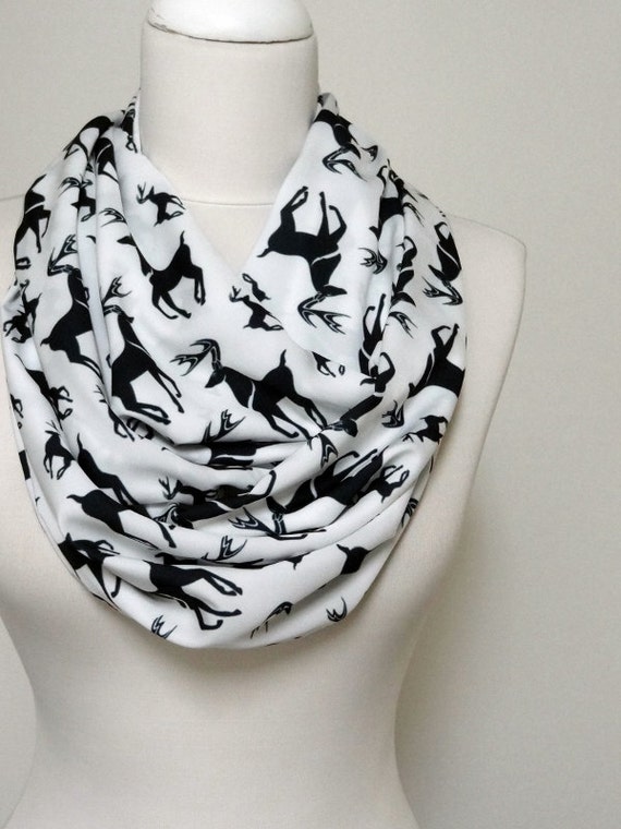Black and White Deer Pattern Infinity Scarf Circle Scarf | Etsy