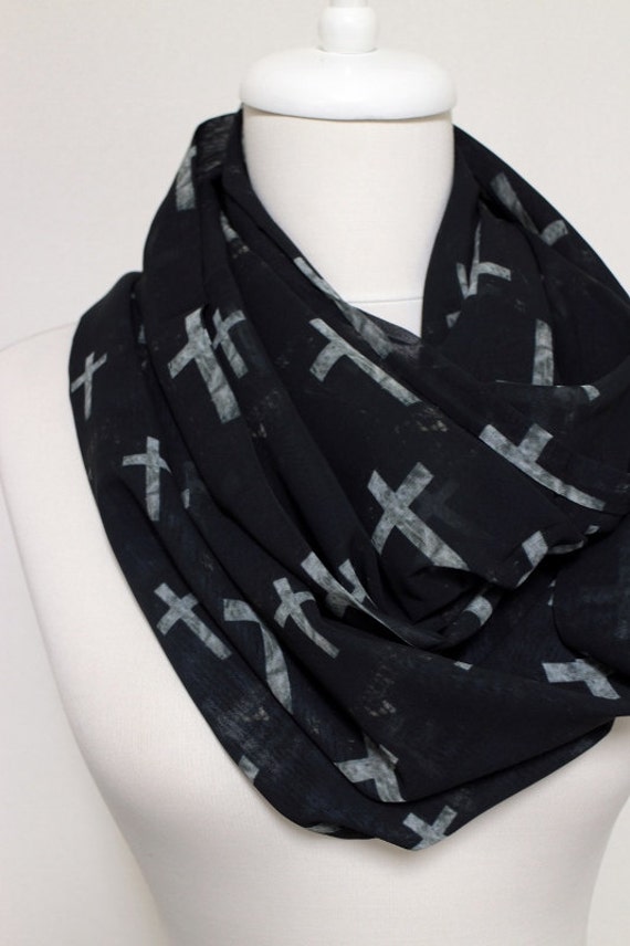 Cross Pattern Infinity scarf Black Scarves Loop scarf | Etsy
