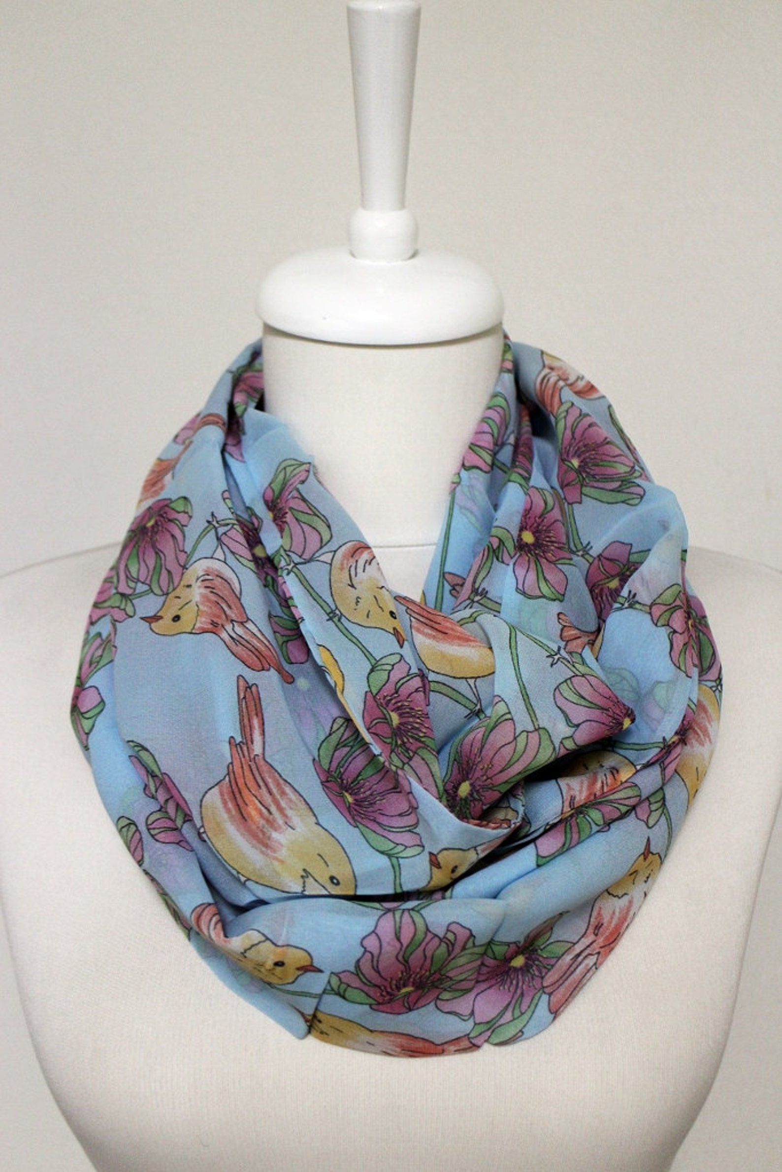 Sparrow Bird Pattern Chiffon Infinity Scarf Tube Scarf - Etsy