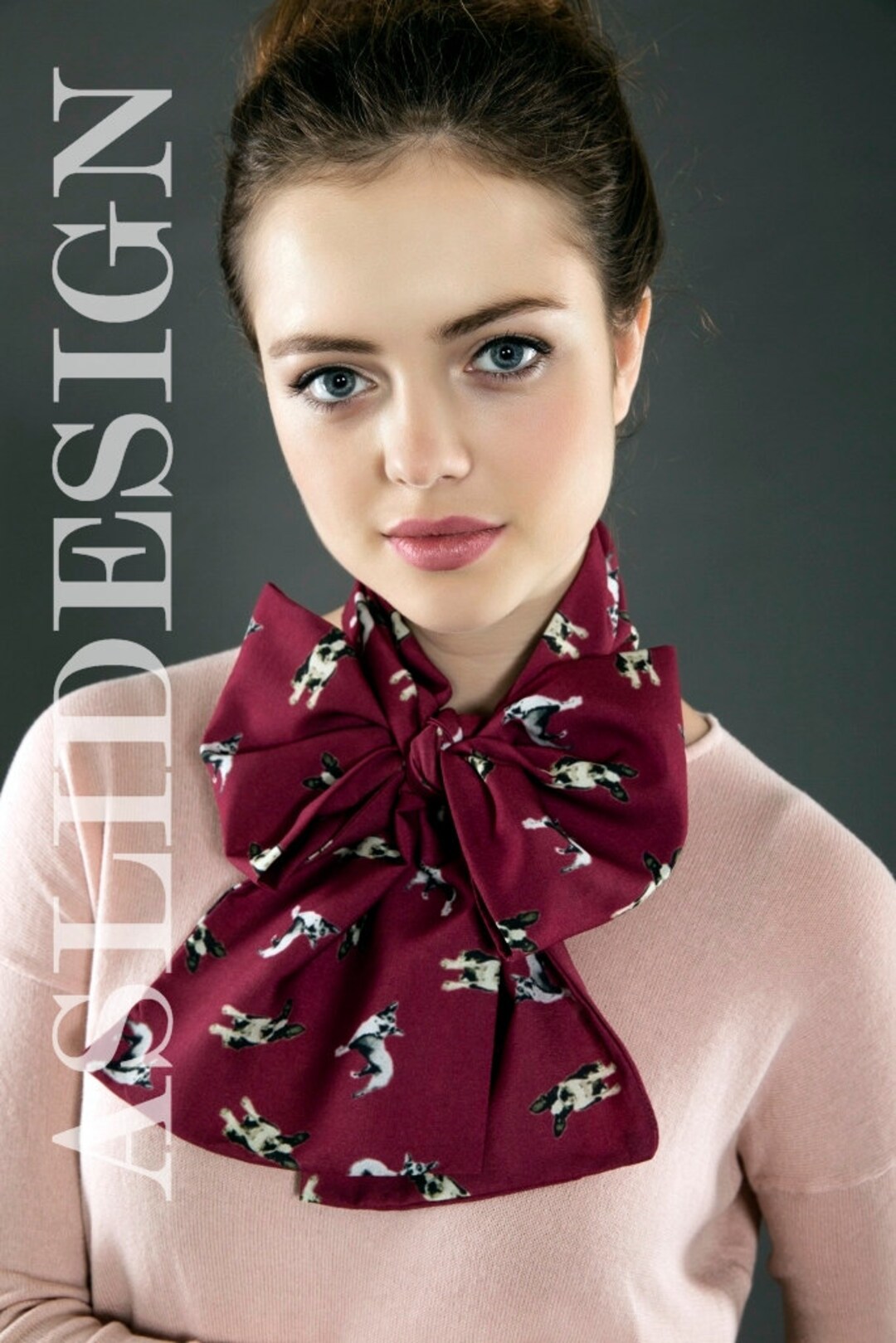 Boston Terrier Bow Scarf, Claret Red Headband, Thin Scarf, Hair Scarf ...