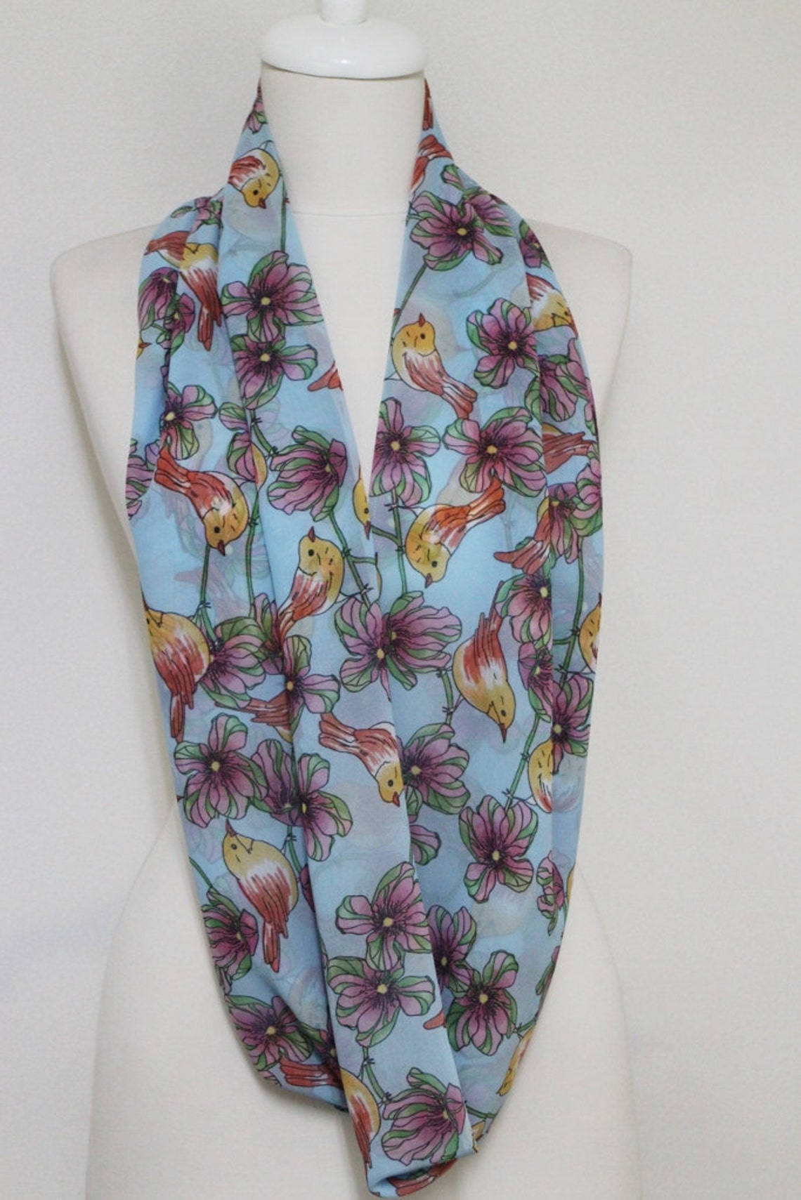 Sparrow Bird Pattern Chiffon Infinity Scarf Tube Scarf - Etsy
