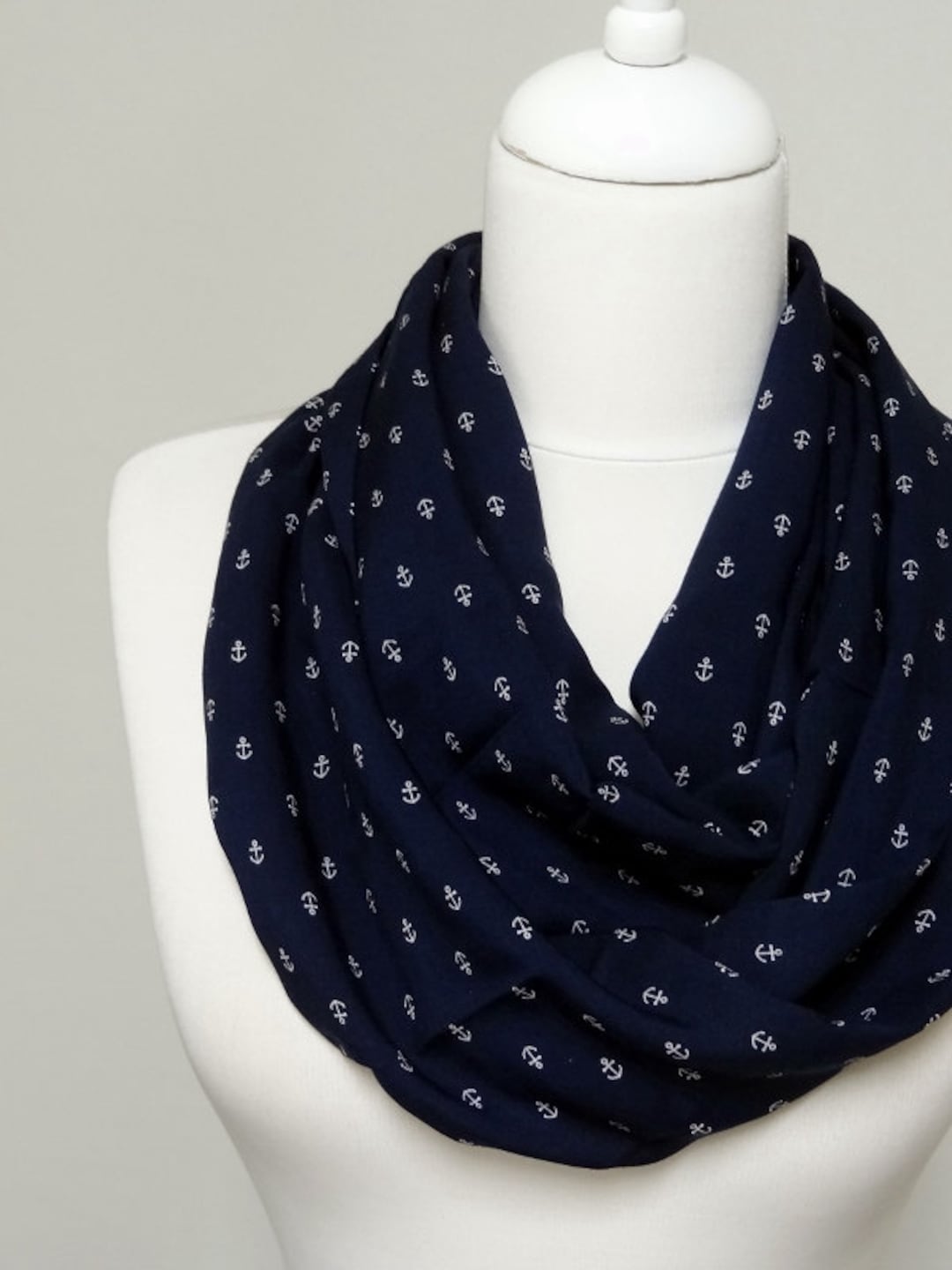 Navy Anchor Pattern Infinity Scarf, Circle Scarf, Loop , Scarves, Tube ...