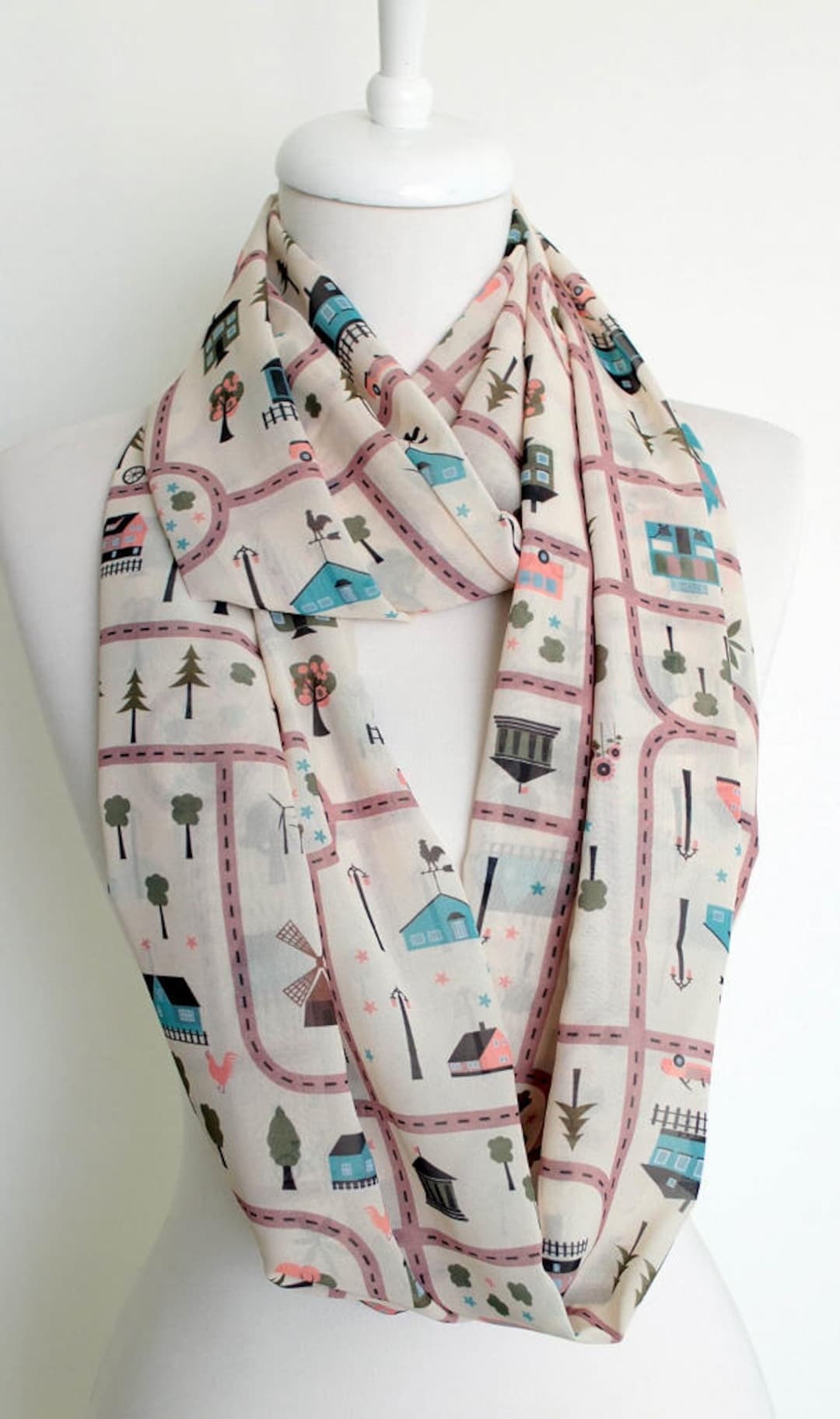 City Map Nfinity Scarf Cityscape Countryside Gift for Her Wife - Etsy