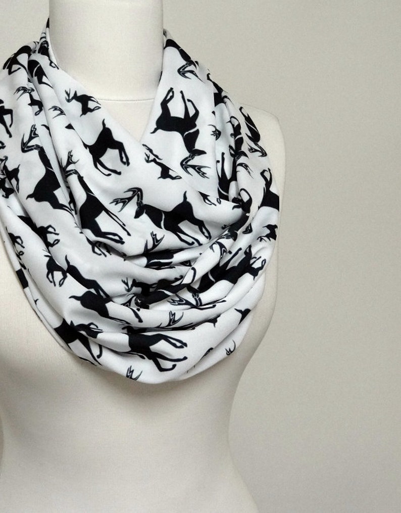 Black and White Deer Pattern Infinity Scarf Circle Scarf - Etsy