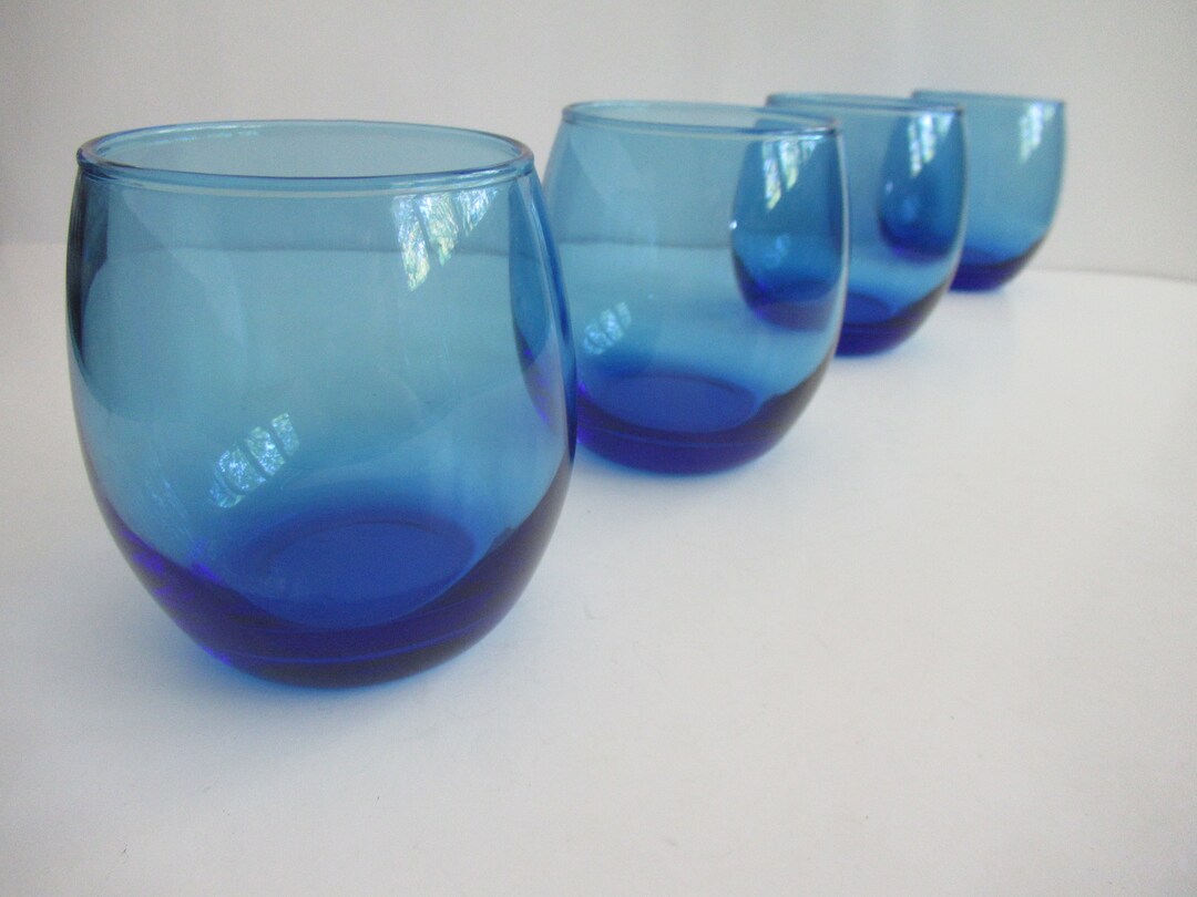 Four Blue Roly Poly Glasses Mid Century Cocktail Glass - Etsy