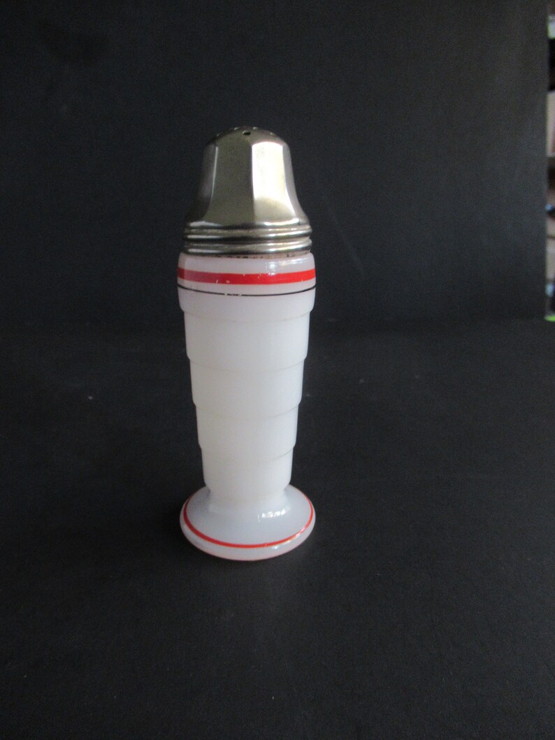 Vintage Milk Glass Salt Pepper Shakers Red Black Stripes Etsy