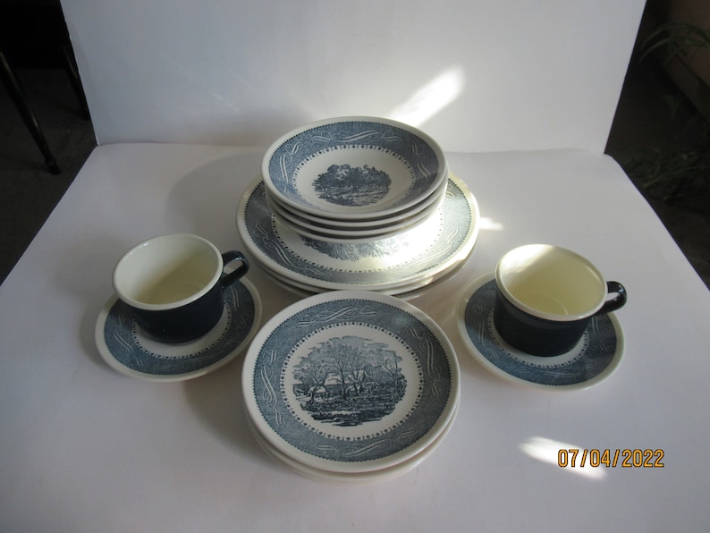 Taylor Smith Taylor Currier and Ives Blue Dishes 15 Pieces - Etsy