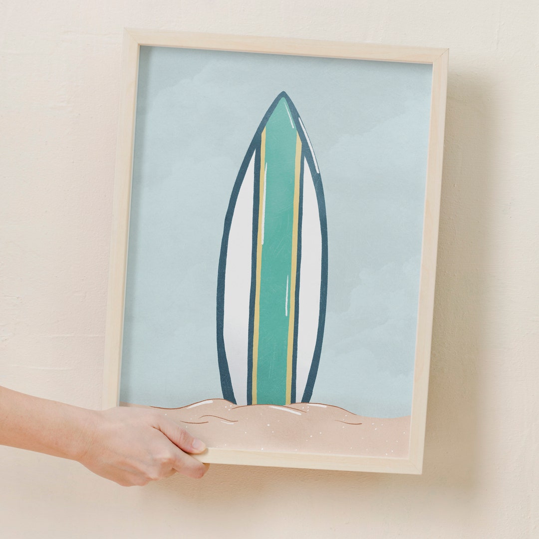 Classic Blue Striped Surfboard - Digital Download Artwork - Etsy