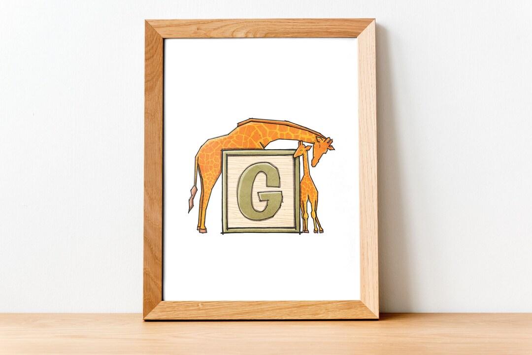 G is for Giraffe - Digital Download Artwork Featuring a Wood Block With ...