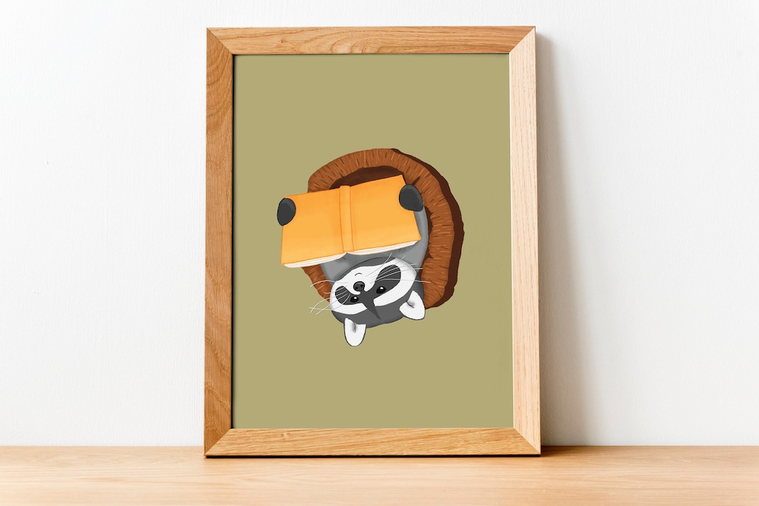 Rascal the Reading Raccoon - Digital Download Artwork for Kids Room or ...