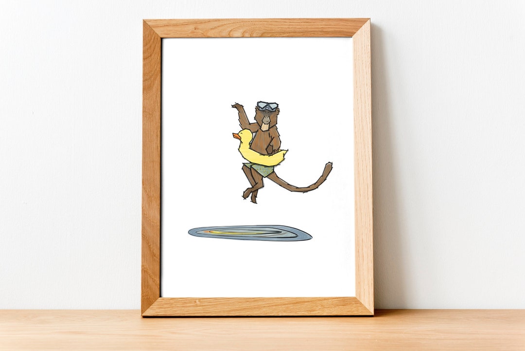 Monkey Having Fun in the Water Digital Download Artwork - Etsy