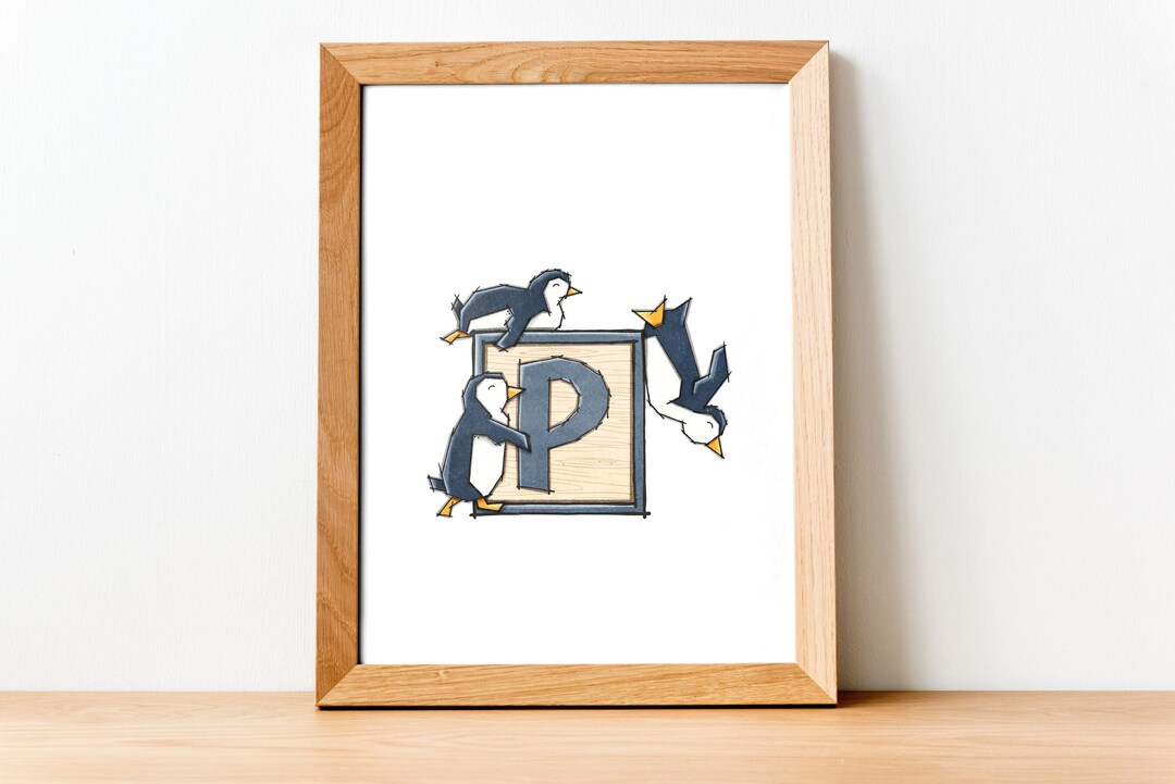 P is for Penguins on a Wood Block - Digital Download Artwork - Etsy