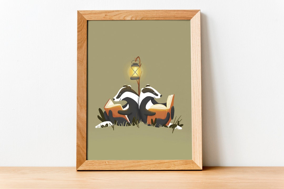 Badger Friends Reading - Digital Download Illustration - Etsy