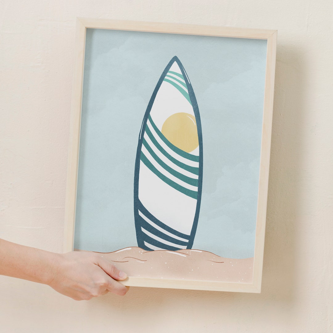 Surfboard With Blue Wave Stripes - Digital Download Artwork - Etsy